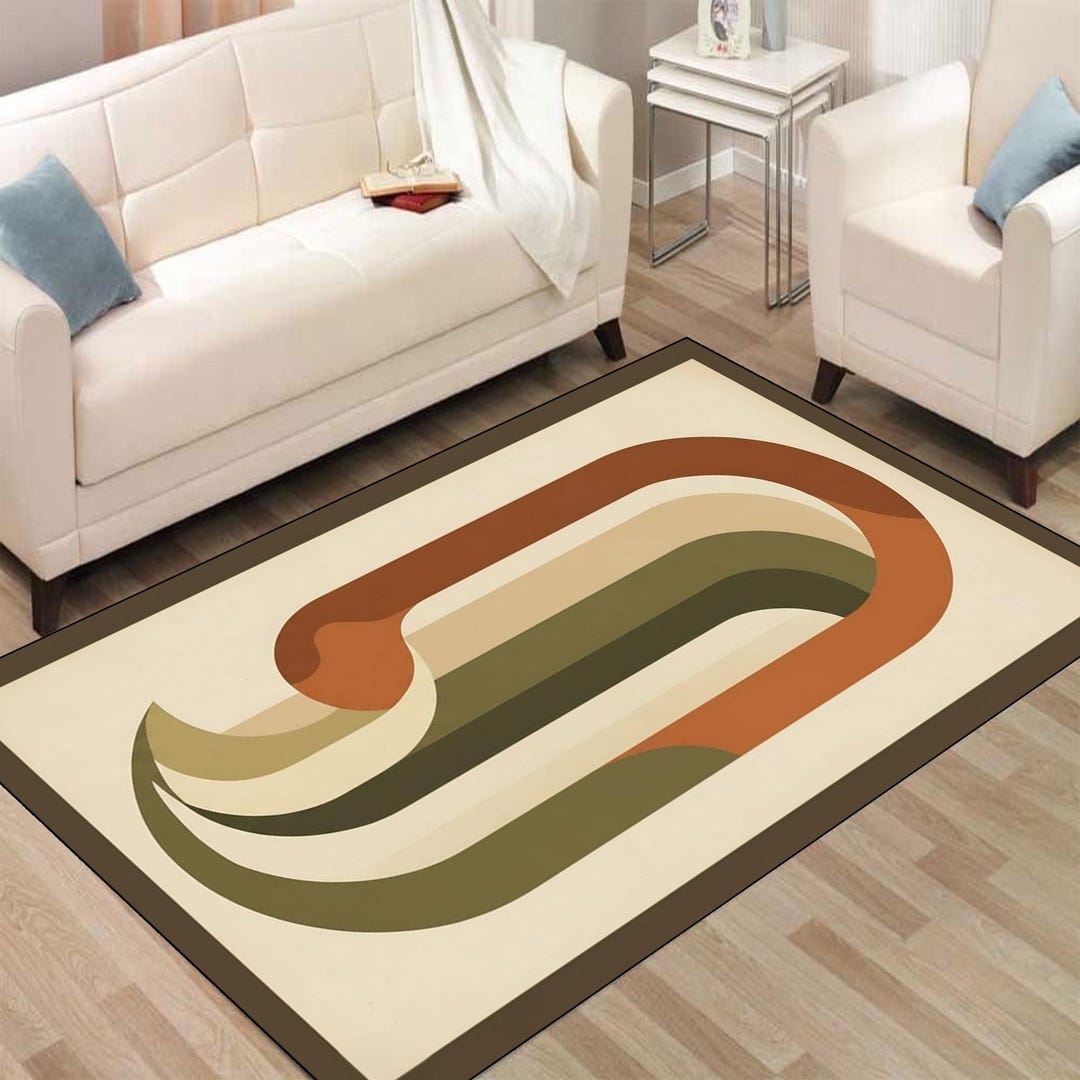Retro Earth-tone Rug – Mid-century Modern Geometric Carpet - Etsy