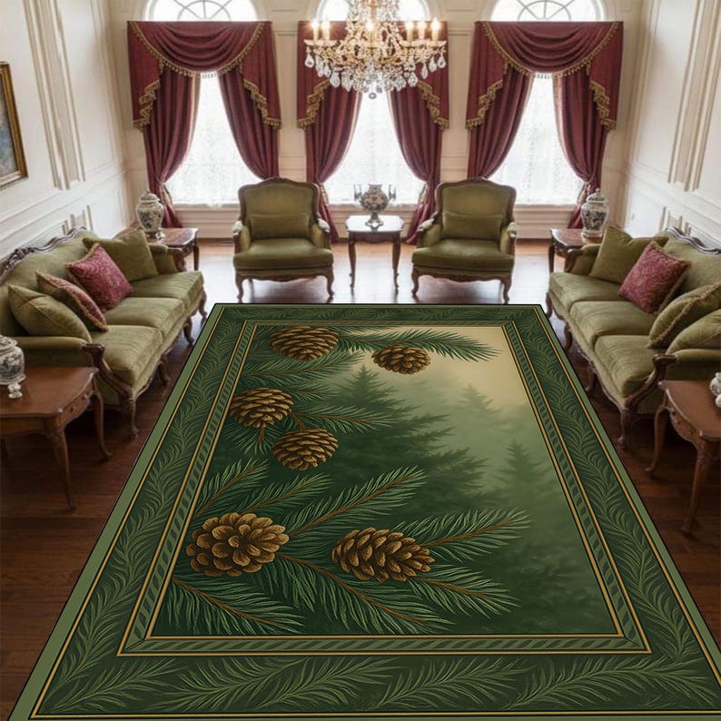 Evergreen Forest Area Rug: Pinecone Cabin Decor - Etsy
