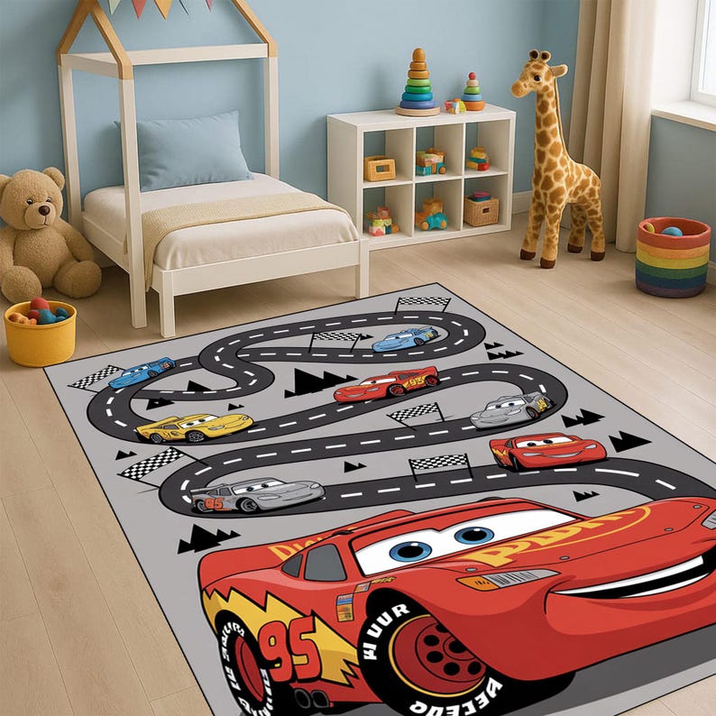 Disney Cars Rug – Lightning Mcqueen Race Track Playroom Carpet - Etsy