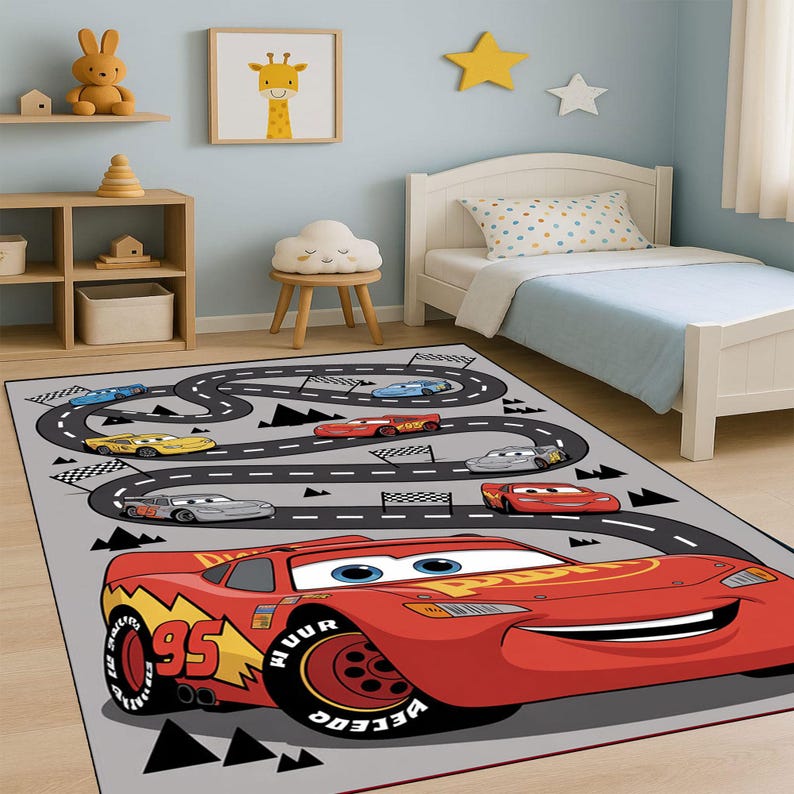 Disney Cars Rug – Lightning Mcqueen Race Track Playroom Carpet - Etsy