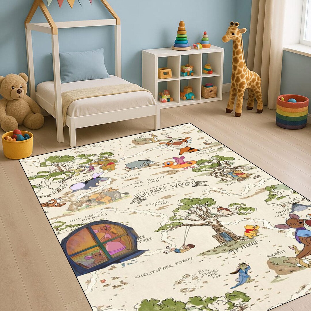 Winnie the Pooh Rug: Hundred Acre Woods Map, Nursery Playroom Decor - Etsy