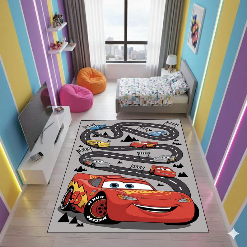 Disney Cars Rug – Lightning Mcqueen Race Track Playroom Carpet - Etsy