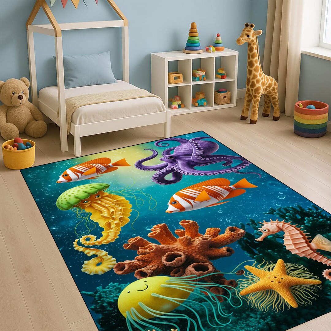 Ocean Animals Kids Rug: Colorful Sea World Nursery Decor - Etsy UK