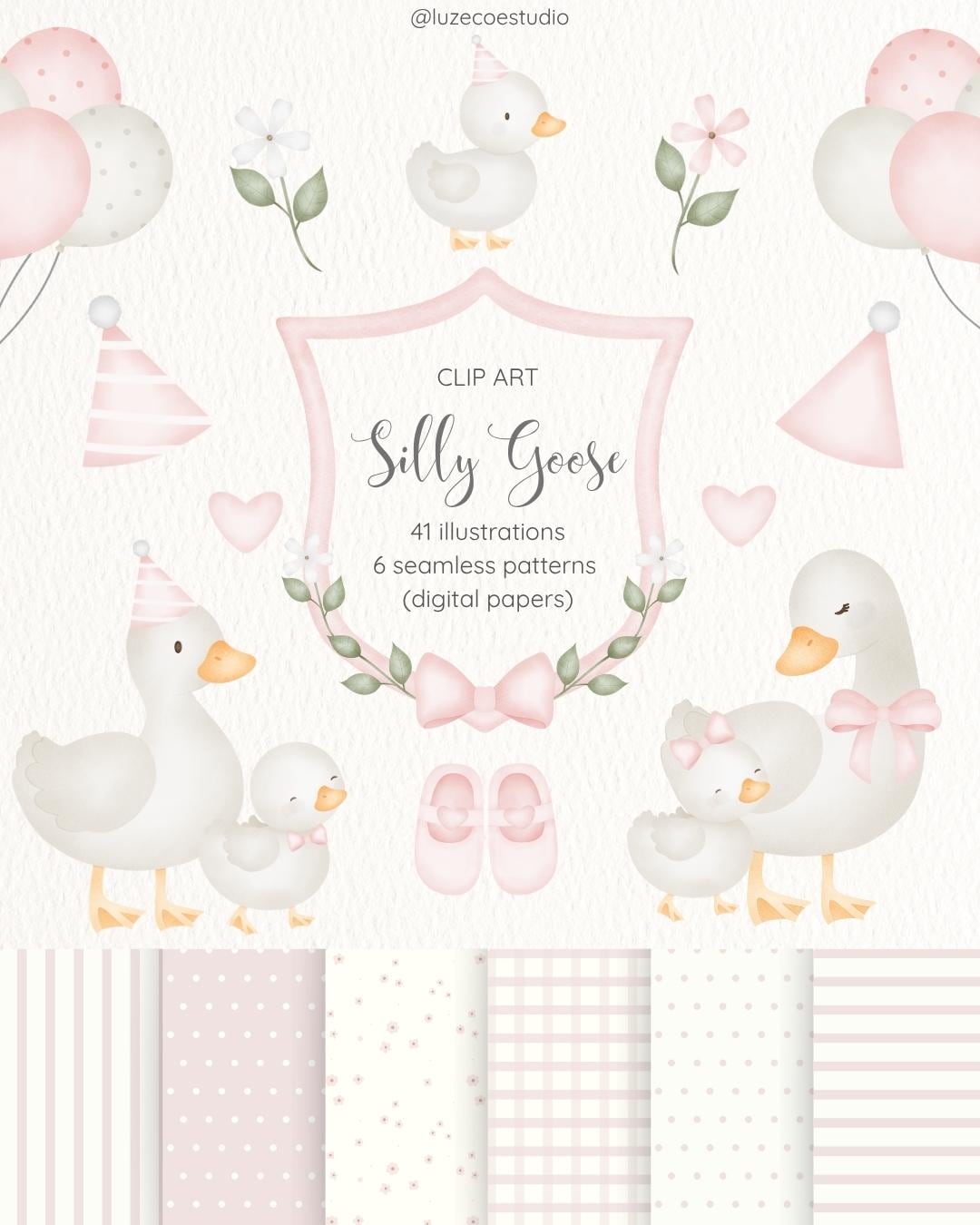 Silly Goose Pink Clipart - Cute Goose, Spring Vintage Cottagecore ...