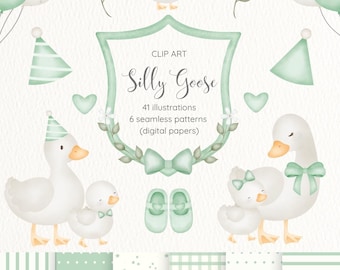 Silly Goose Green Clipart - Cute Goose, Spring Vintage Cottagecore ...