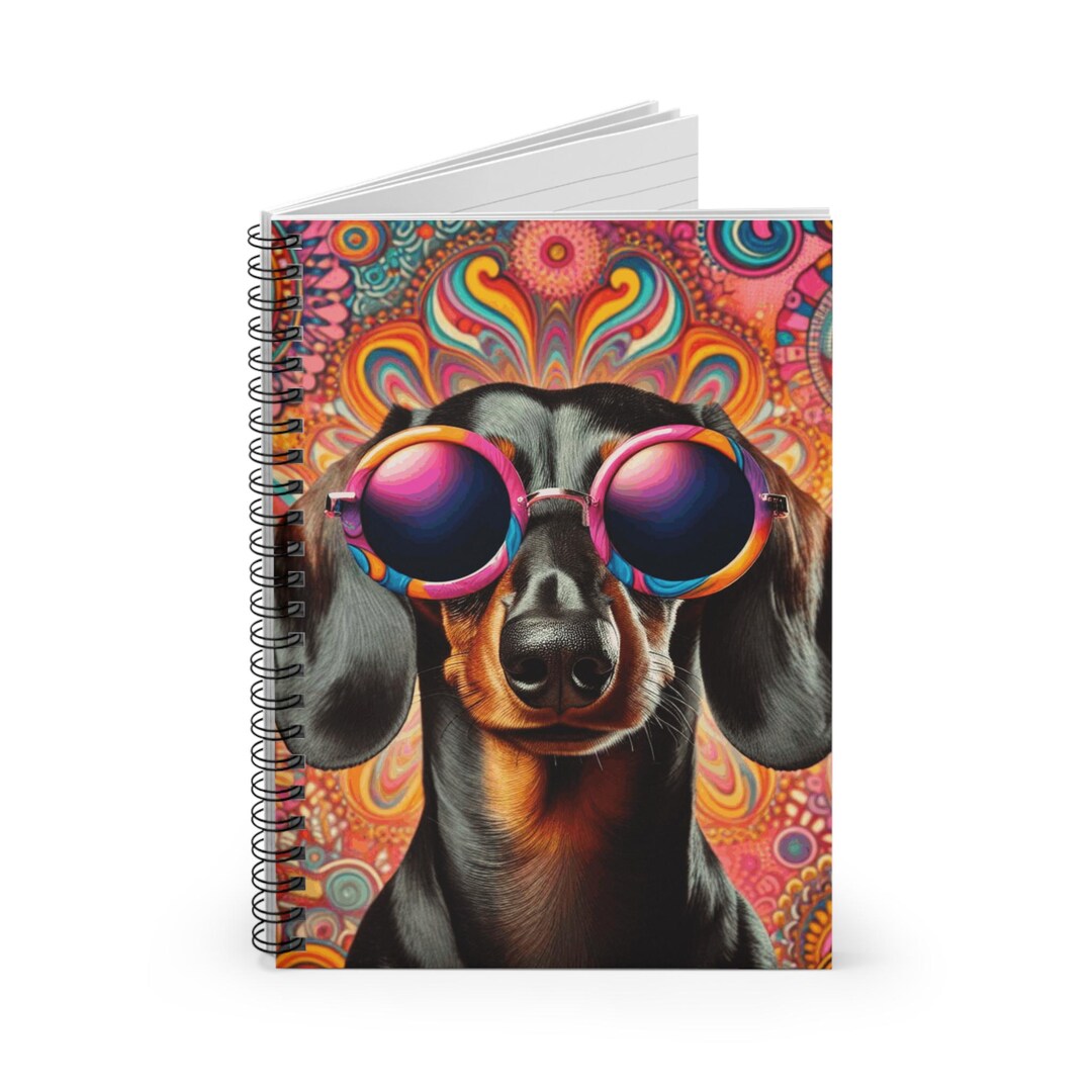 Spiral Notebook Ruled Line Dachshund Dog Psychedelic Background Design ...