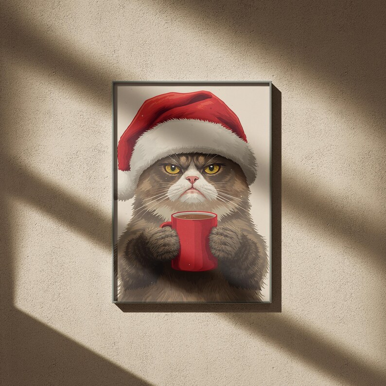 Funny Christmas Print, Grumpy Cat Christmas Poster, Santa Cat Wall Art ...