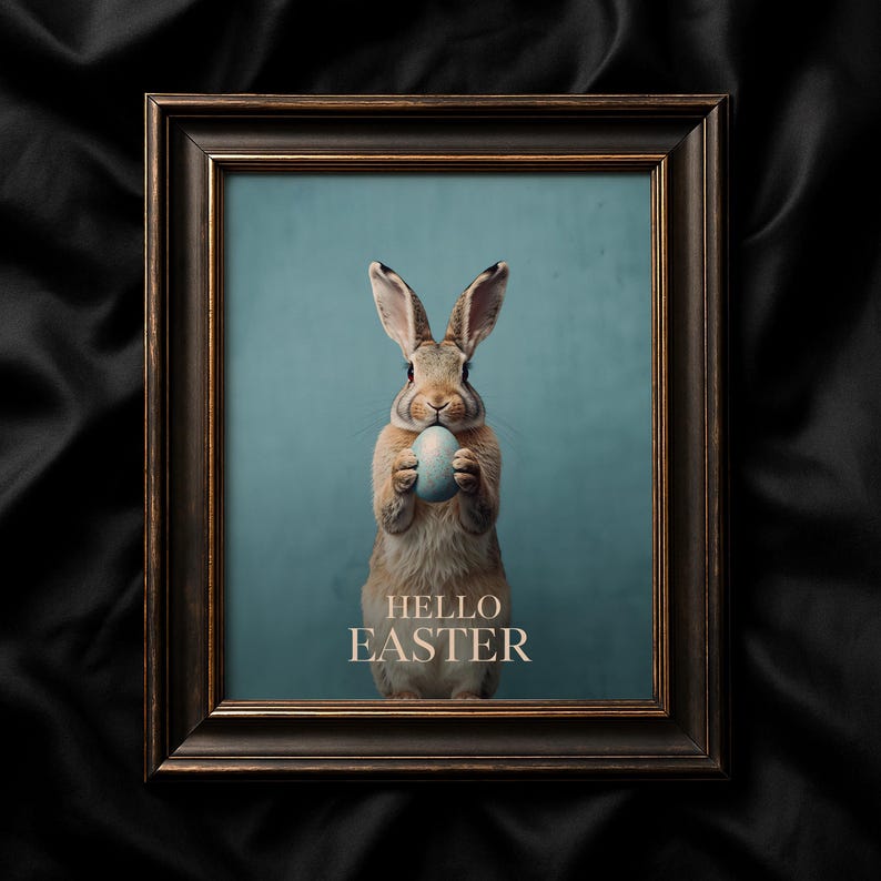 Blue Bunny Easter Print, Pastel Spring Wall Art, Nursery Decor (digital ...