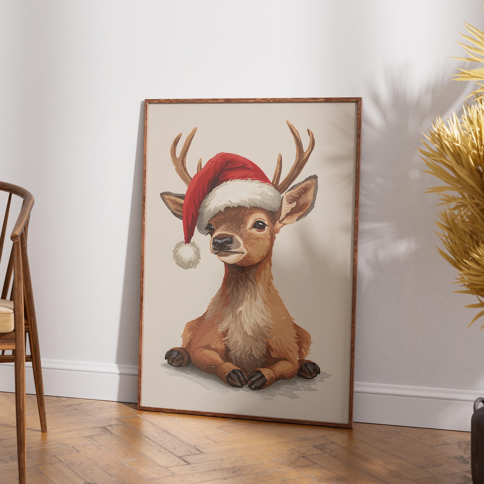 Impressão de Rena de Natal | Rena com Gorro de Papai Noel, Arte para ...