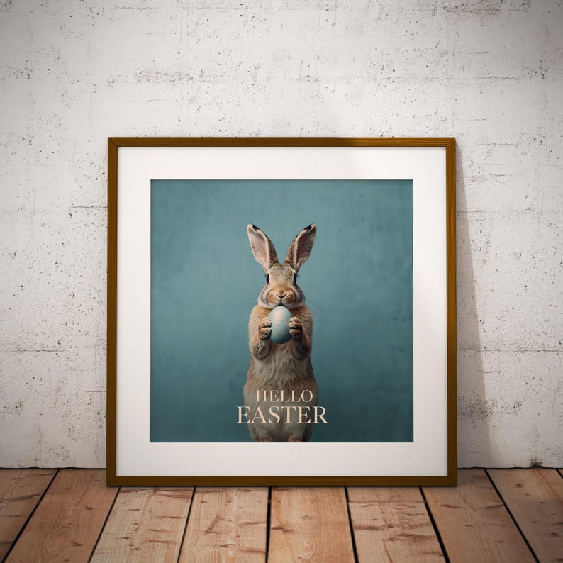 Blue Bunny Easter Print, Pastel Spring Wall Art, Nursery Decor (digital ...