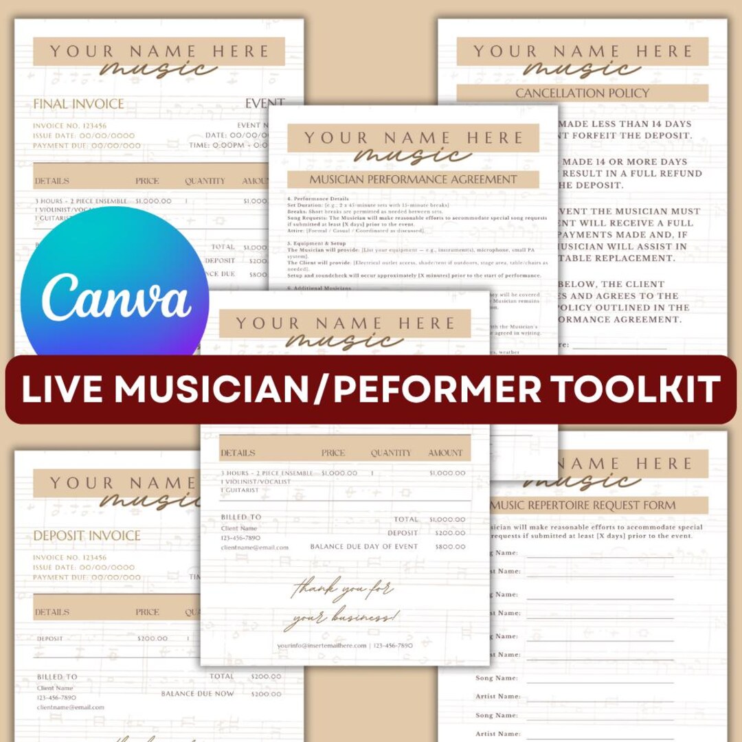 Musician Business Toolkit Template | Canva Editable Forms (digital ...