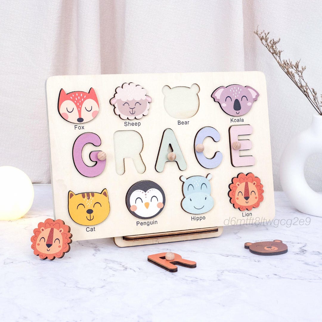 Animal Name Puzzles With Pegs-personalised Wooden Baby Gifts-baby Gifts ...