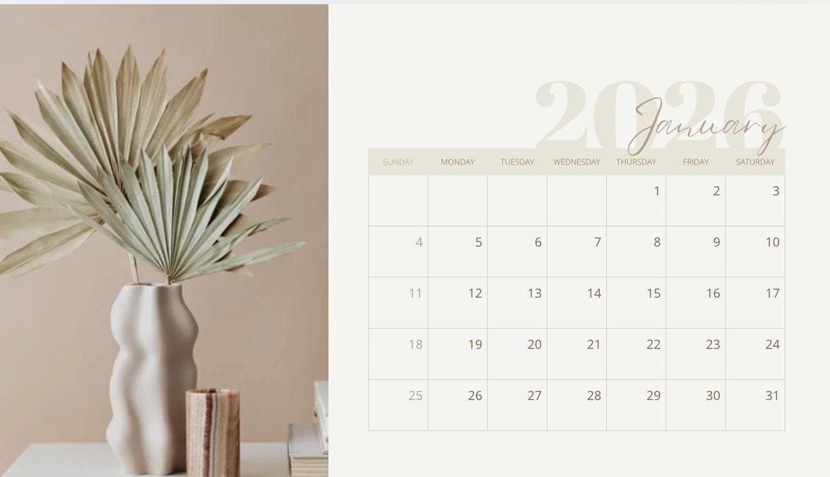 Creamy Beige 2026 Calendar - Etsy
