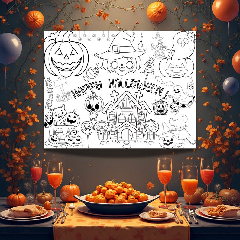 Halloween Coloring Placemat for Kids | Printable Halloween Activity ...