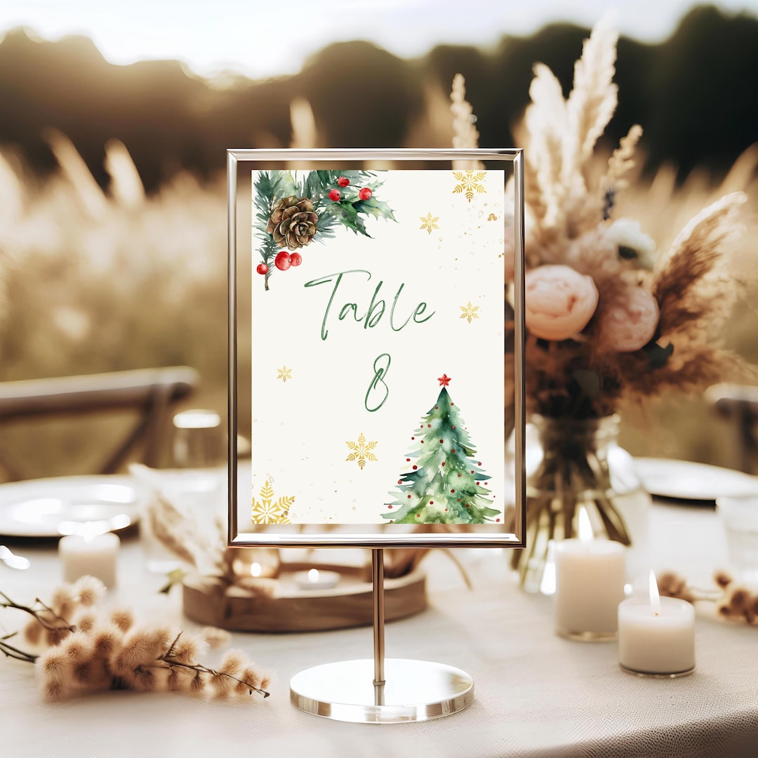 Christmas Table Number – Winter Wedding Decor Sign, Holiday Reception ...