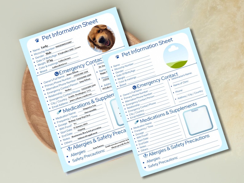 Pet Emergency Information Sheet – Dog & Cat Care Printable, Canva ...
