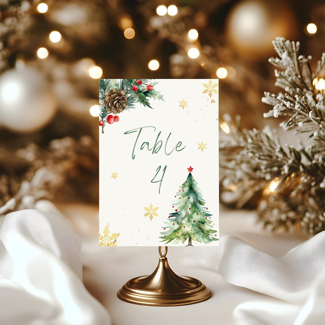 Christmas Table Number Template | Winter Wedding Table Sign | Editable ...