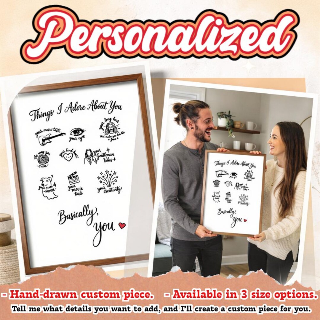Personalized Love Poster, Custom Hand Drawn Wall Art, Valentines Day ...