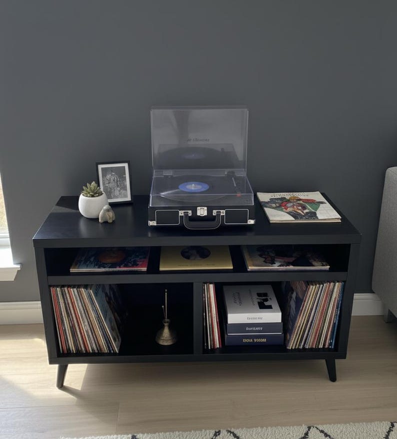 Mid Century Modern Record Player Stand With Vinyl Storage | Walnut ...