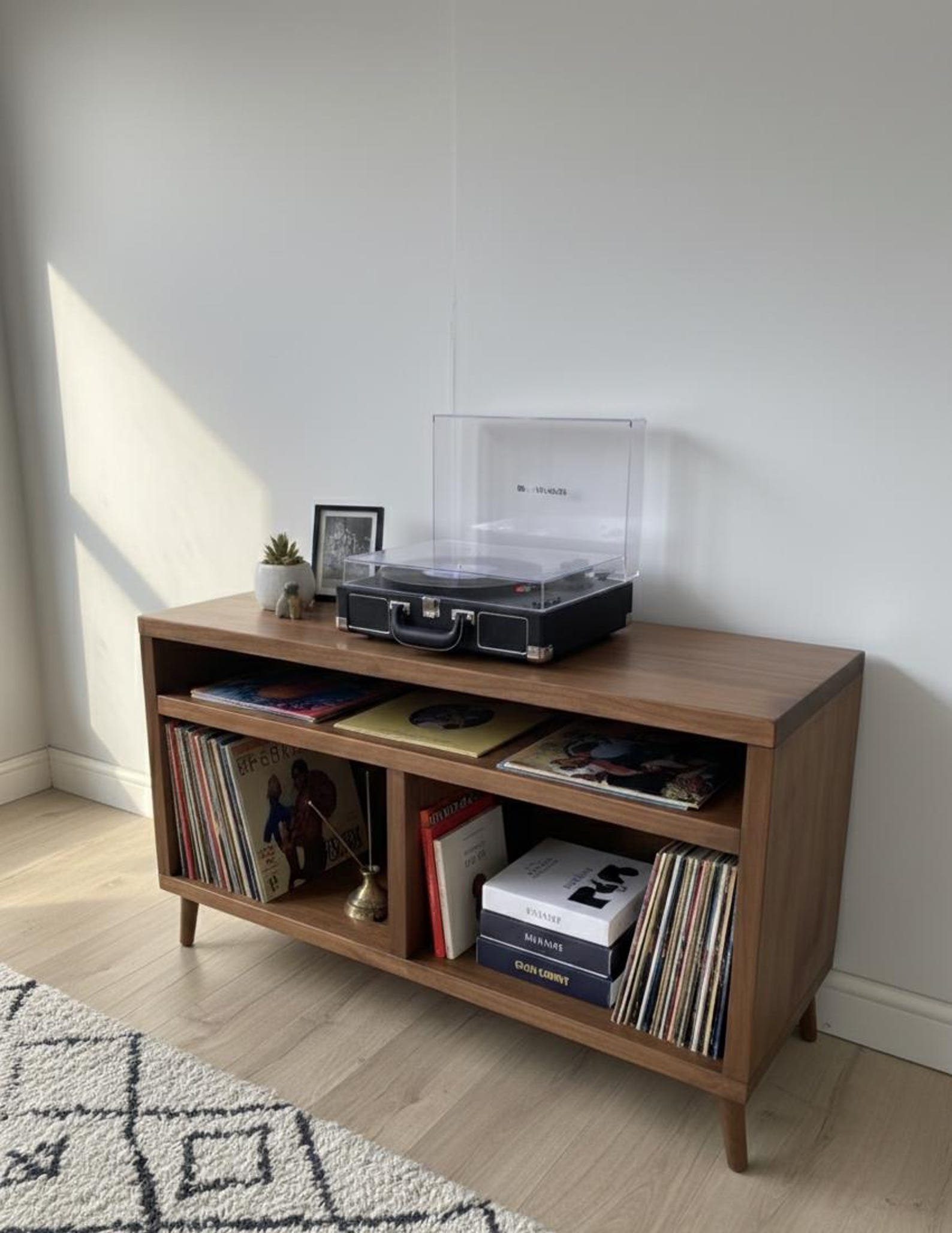 Mid Century Modern Record Player Stand With Vinyl Storage | Walnut ...