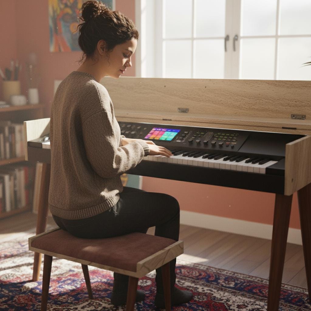 Minimalist Mid-century Digital Piano Table – Wooden Keyboard Stand for ...