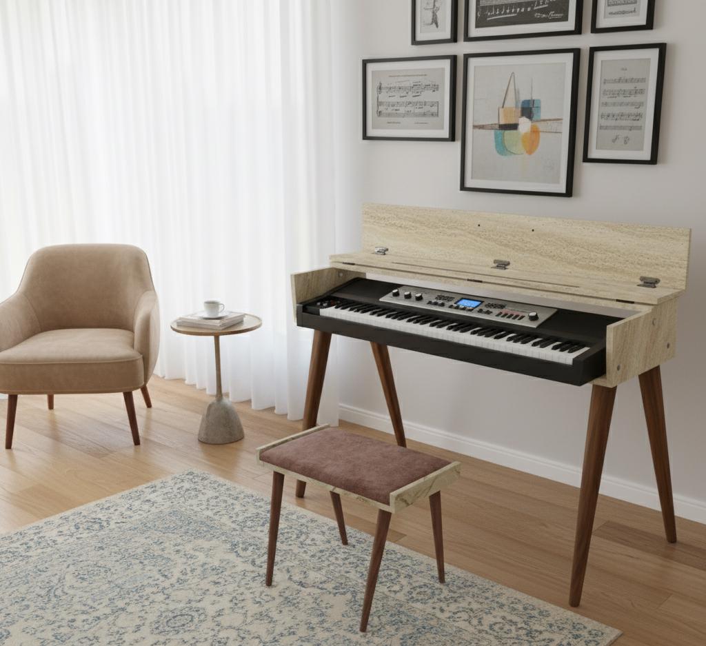Minimalist Mid-century Digital Piano Table – Wooden Keyboard Stand for ...