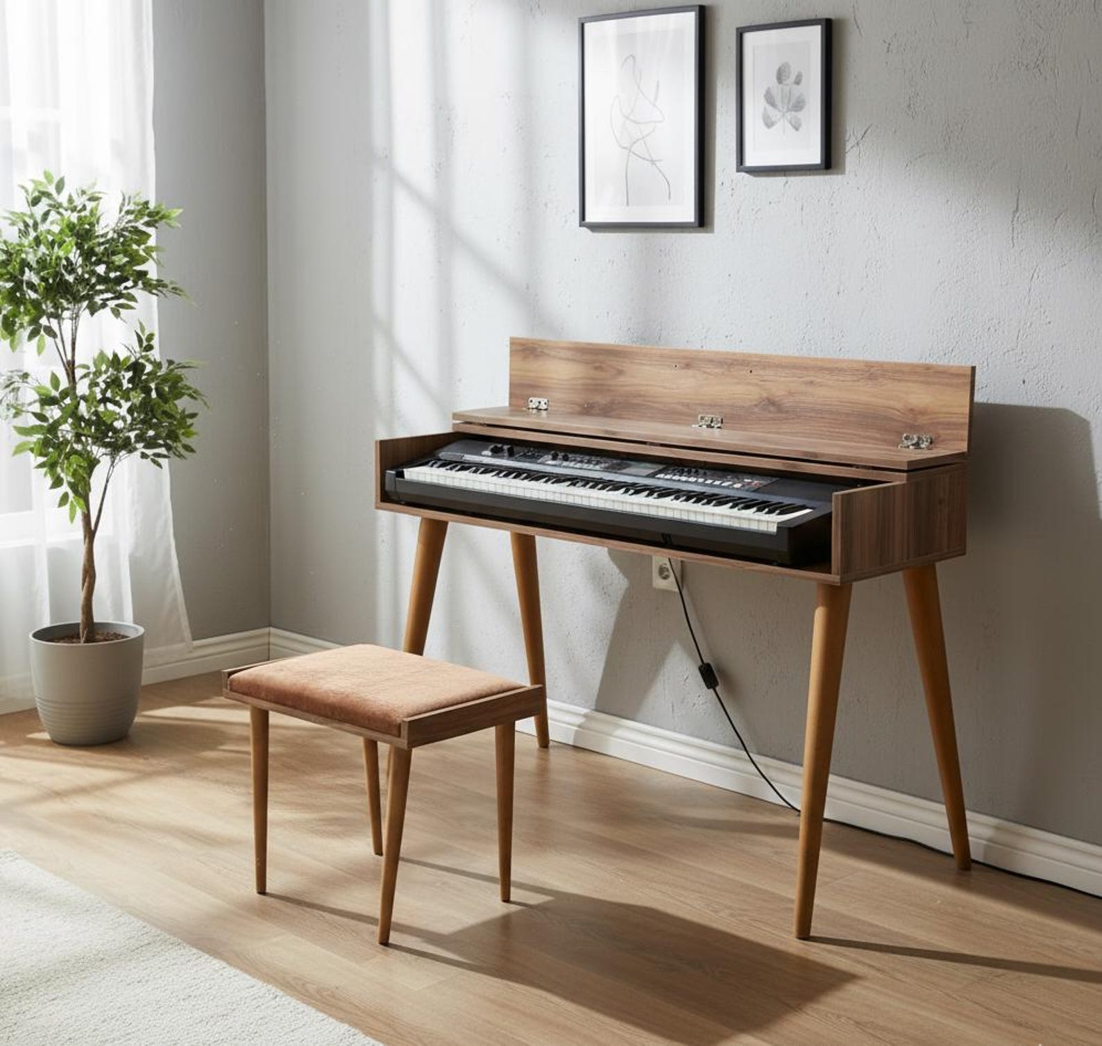 Minimalist Mid-century Digital Piano Table – Wooden Keyboard Stand for ...