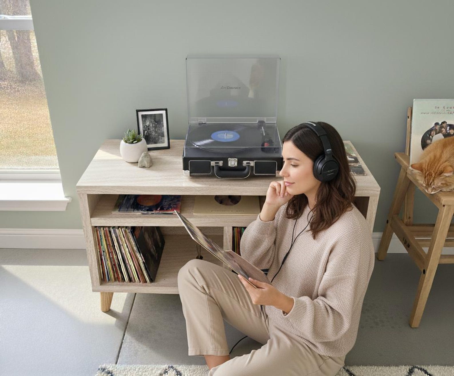 Mid Century Modern Record Player Stand With Vinyl Storage | Walnut ...