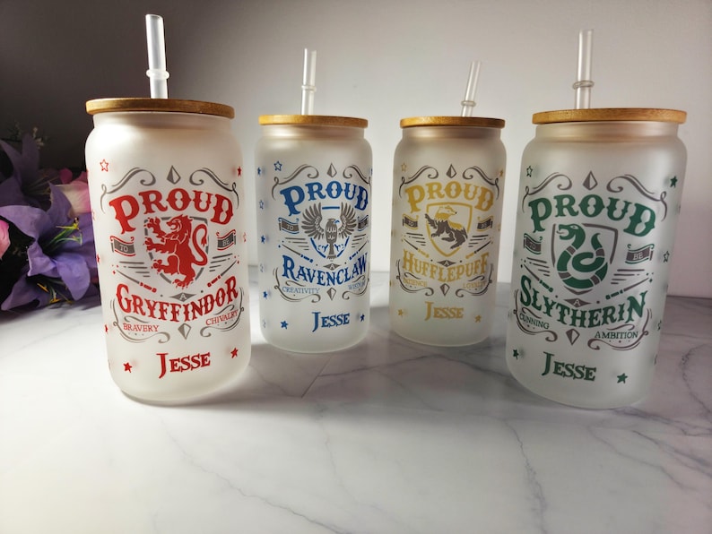 Gryffindor Inspired Frosted Glass Tumbler | Custom Name | Magical Red ...