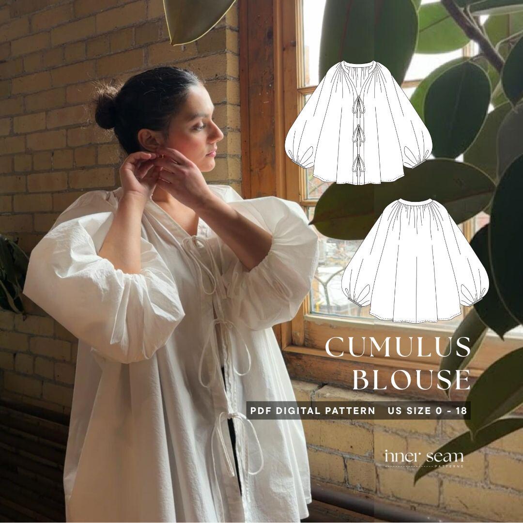 Cumulus Blouse PDF Sewing Pattern & Tutorial | Airy Flowy V-neck Tie ...