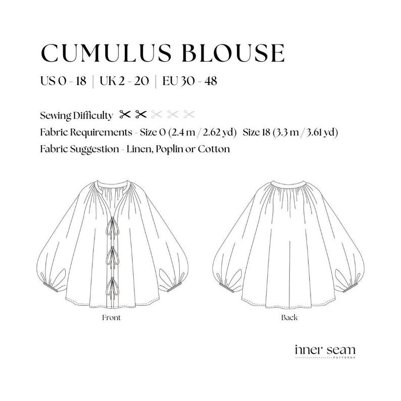 Cumulus Blouse PDF Sewing Pattern & Tutorial | Airy Flowy V-neck Tie ...