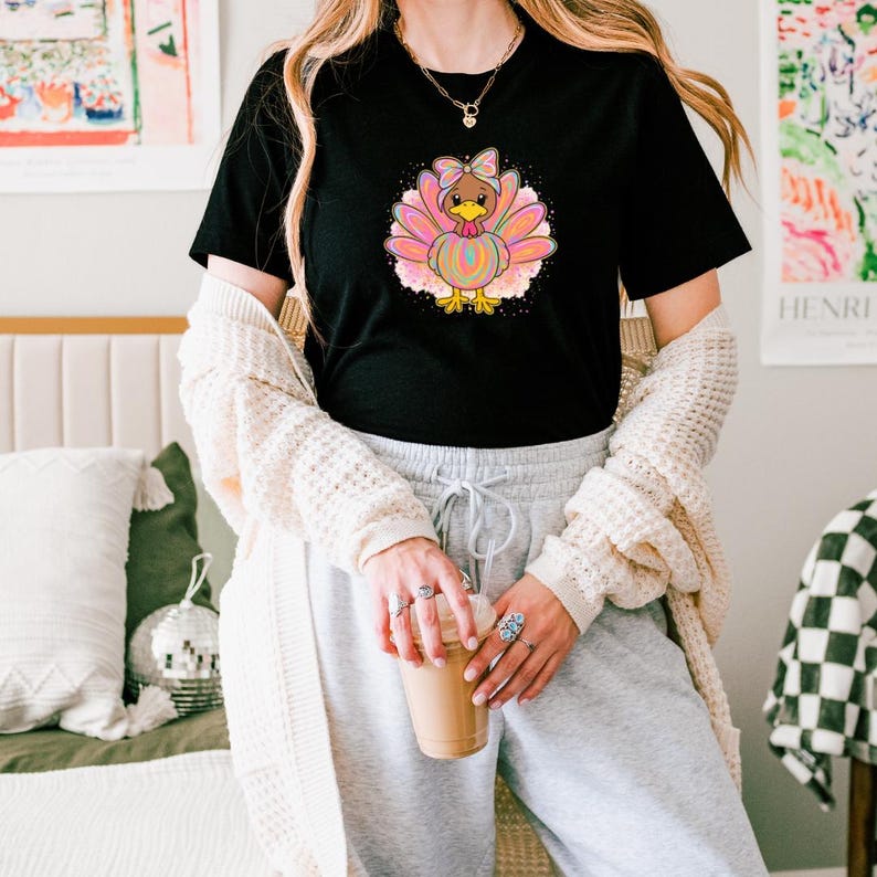 Fall Girl Turkey Thanksgiving DTF Transfer, Cute Autumn Shirt Design ...
