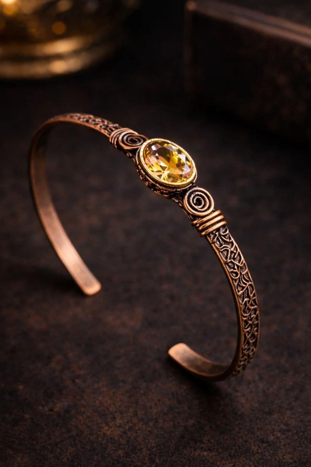 Women's Copper Bracelet Natural Yellow Citrine Stone Oval Copper Bangle ...