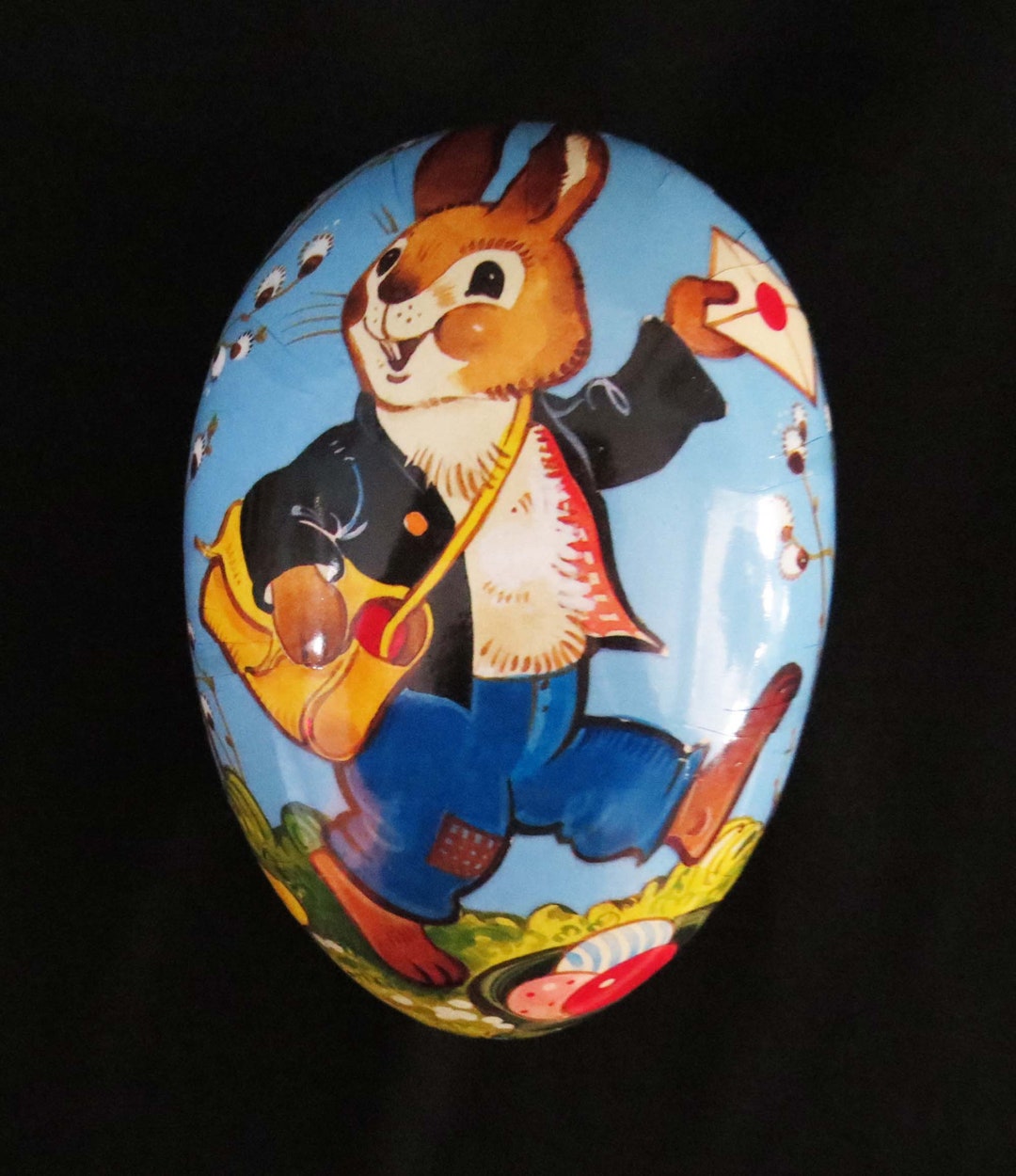 Vtg Large German PAPER MACHE EGG - Postman Rabbit / 6" Egg & 4" Egg ...