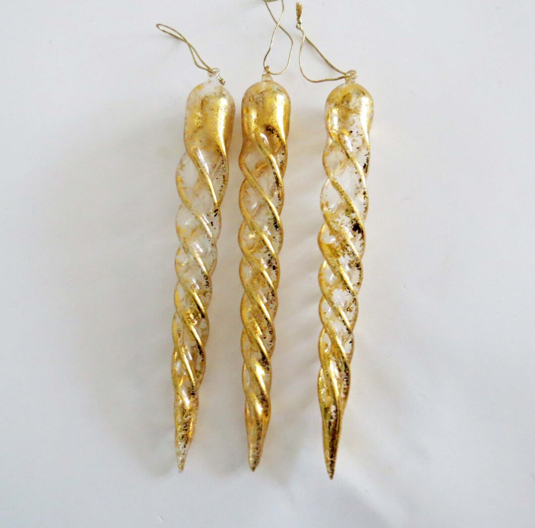 Vintage Set/3 Hand Blown Glass TWISTED ICICLE ORNAMENTS Hand Painted ...