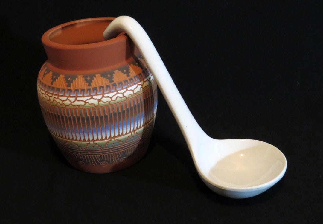 Vintage CERAMIC SOUP LADLE W Hook Handle: 10" Long / Ceramic Pottery ...