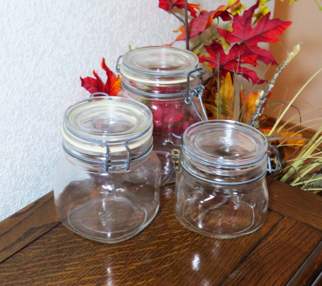 Vtg Set of 3 Italian Clear Glass FIDENZA IDEE VIETRO Glass Canisters W ...