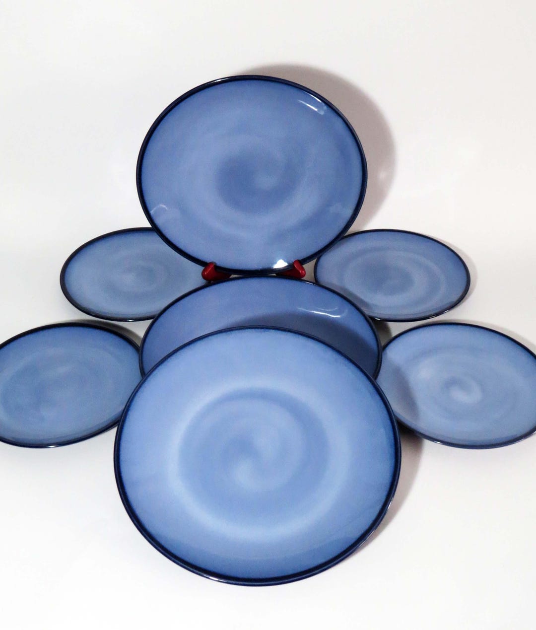 Sango BLUE NOVA SWIRL Stoneware / Set of 3 Dinner Plates and 4 Salad ...