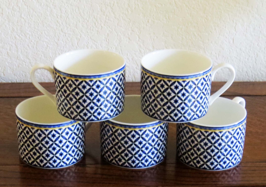 Vintage VICTORIA & BEALE "casual" Mugs - Set of 5 Porcelain Blue Flat ...