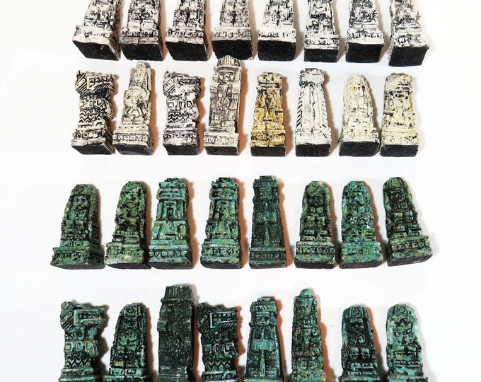 Vintage Mexican - Mayan - Aztec Chess Set (complete W 32 Pieces ...