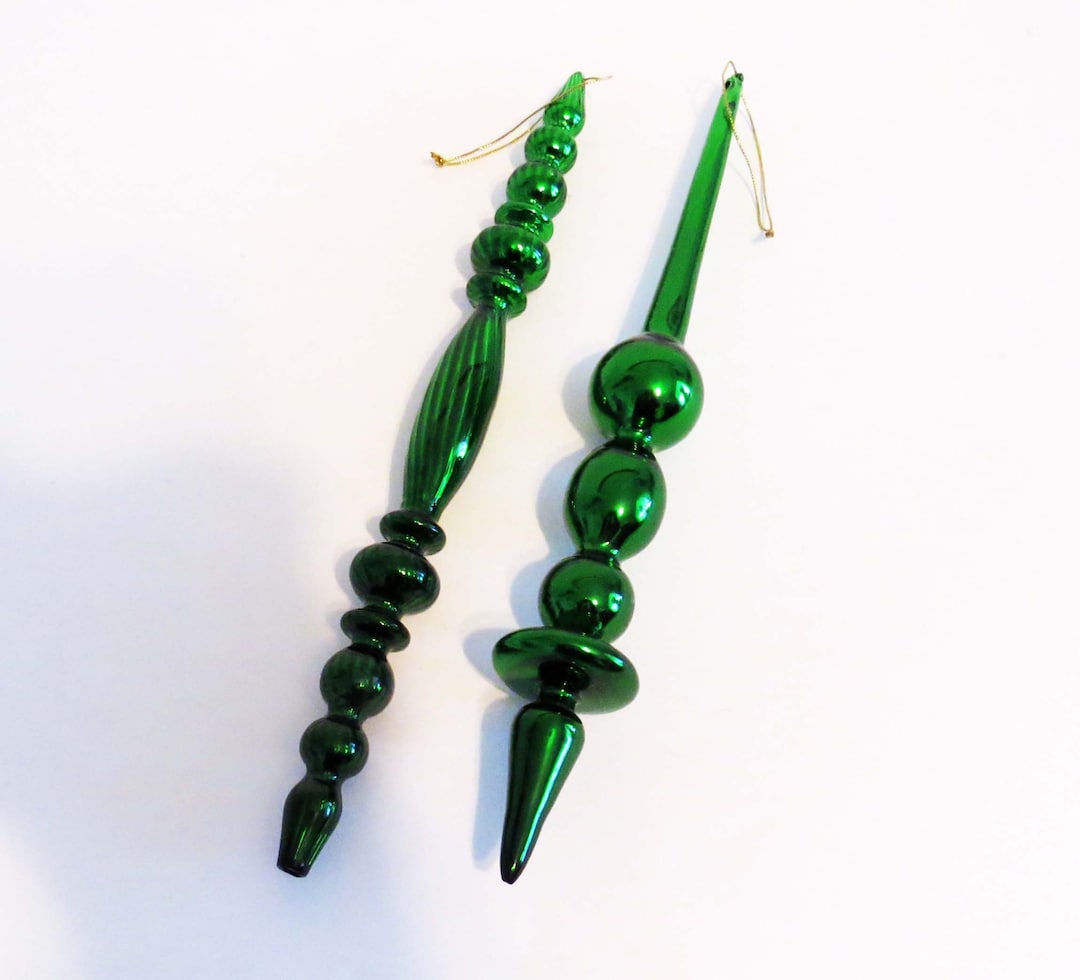 Vintage Set/2 Hand Blown Glass Emerald GREEN FINIAL ORNAMENTS / 12 ...