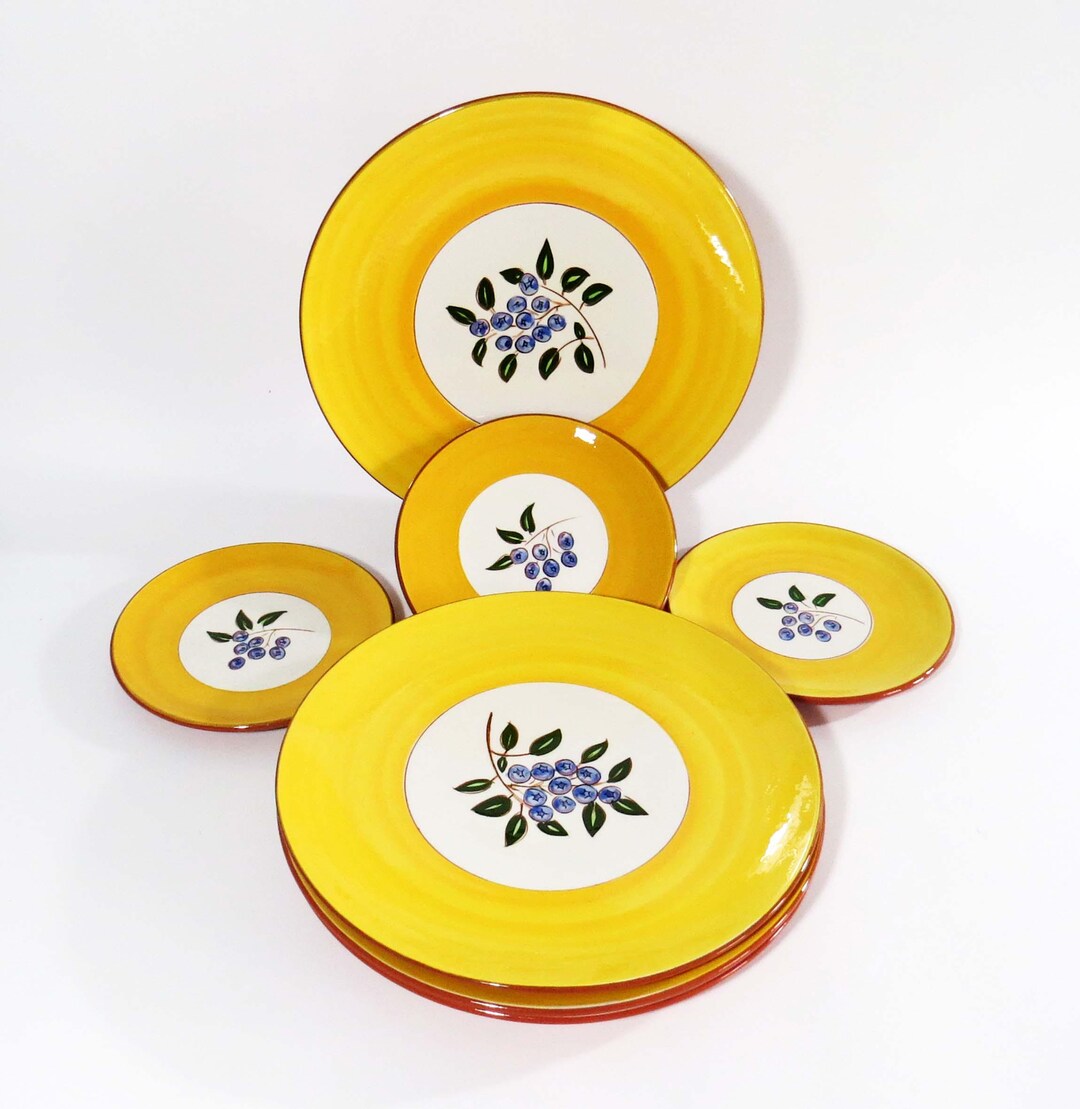 Stangl Pottery Blueberry Set/4 Dinner Plates W Matching Set/3 Bread ...