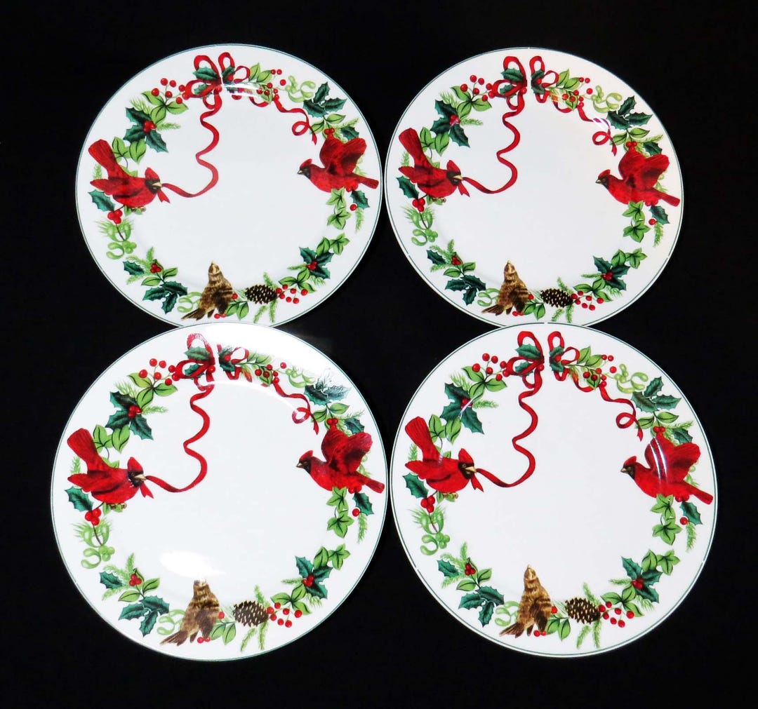 Vintage Set/4 Royal Norfolk CHRISTMAS CARDINAL DINNER Plates / 10" Red ...