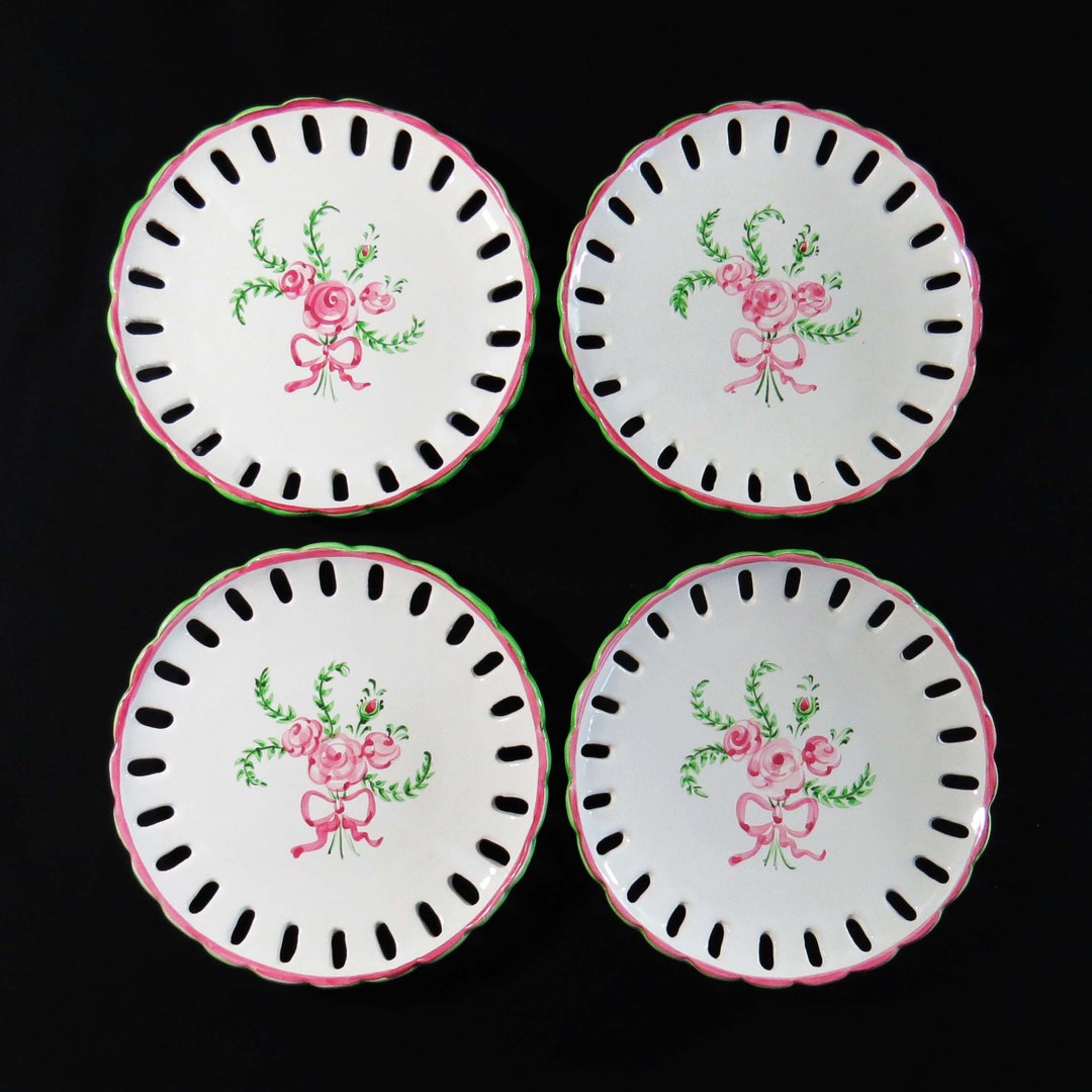 Victoria Porta Vestal - Hand-painted Rose Dessert Plates Set of 4 - Etsy