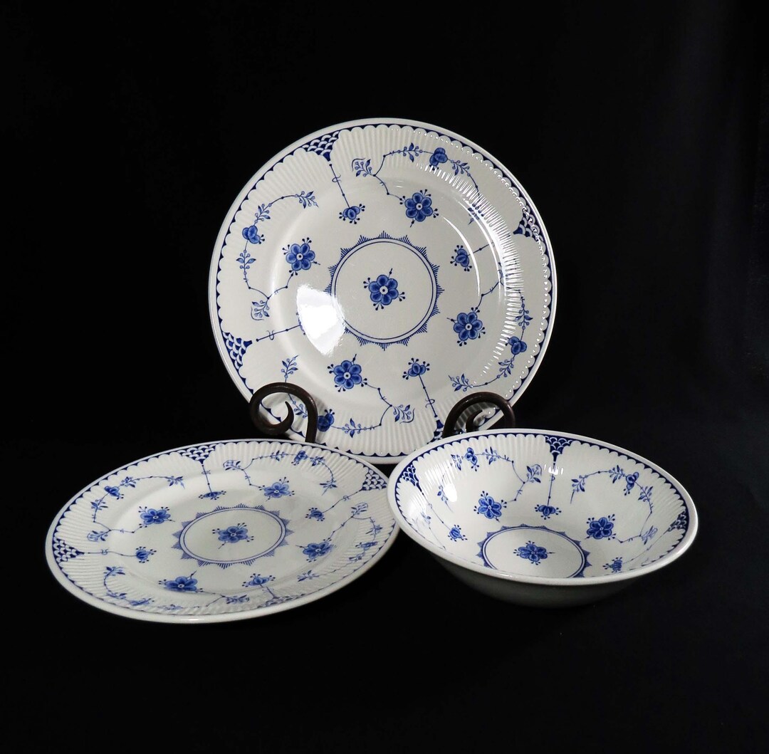 Vintage FURNIVALS DENMARK BLUE Dinner Plate, Luncheon Plate and Coupe ...