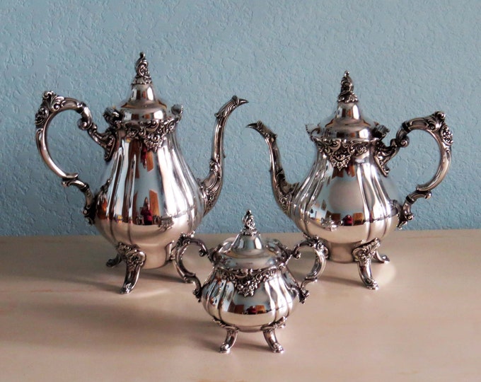 1940's Baroque WALLACE, Silver Coffee Pot & Teapot Set W Sugar Bowl and ...