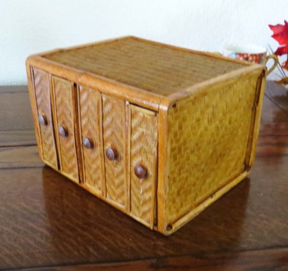 RARE Vtg Mid Century Modern Woven Wicker Trinket - Je… - Gem