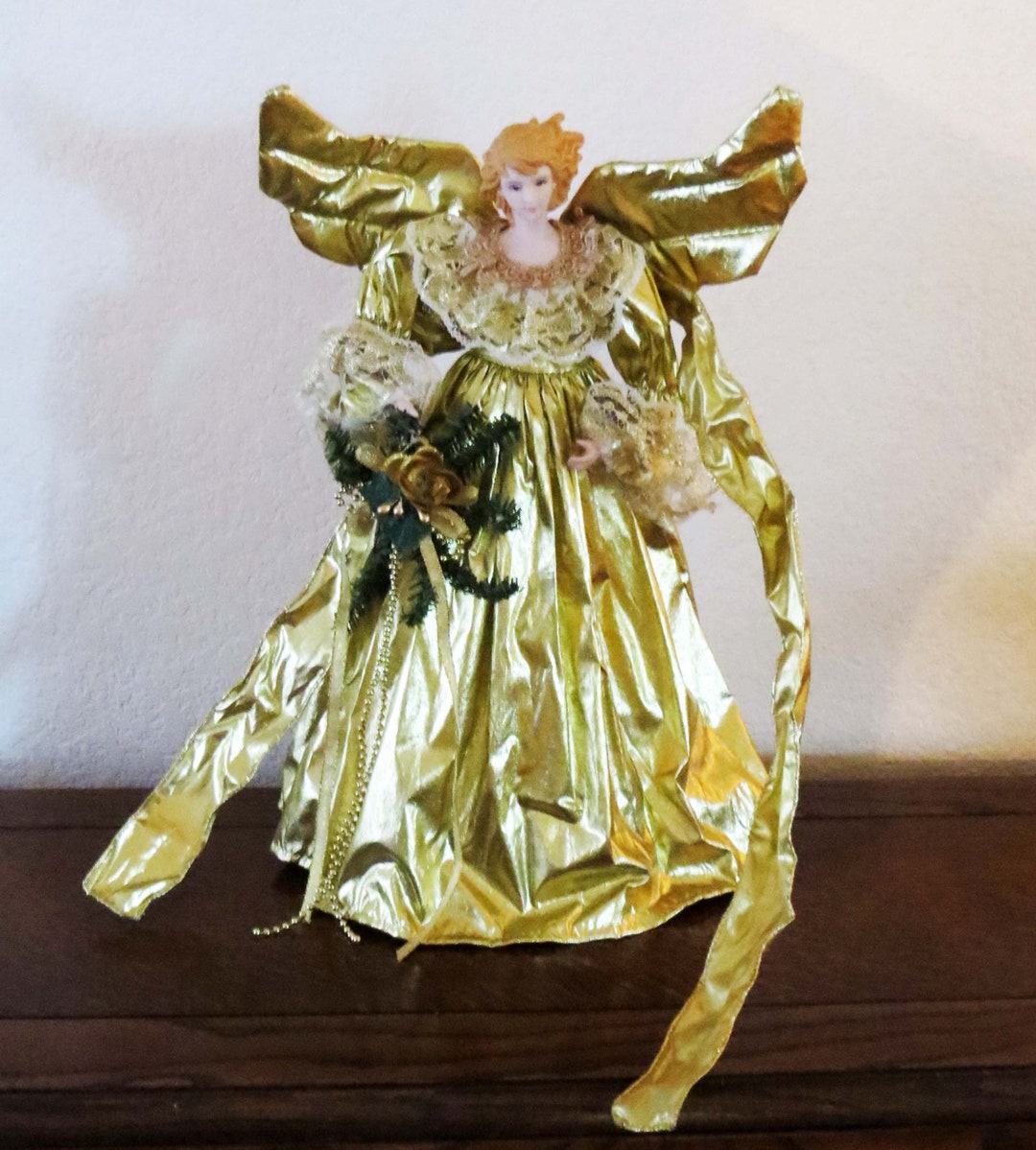 Vintage Gold Victorian Christmas Angel Tree Topper / 16 Tall Mid ...