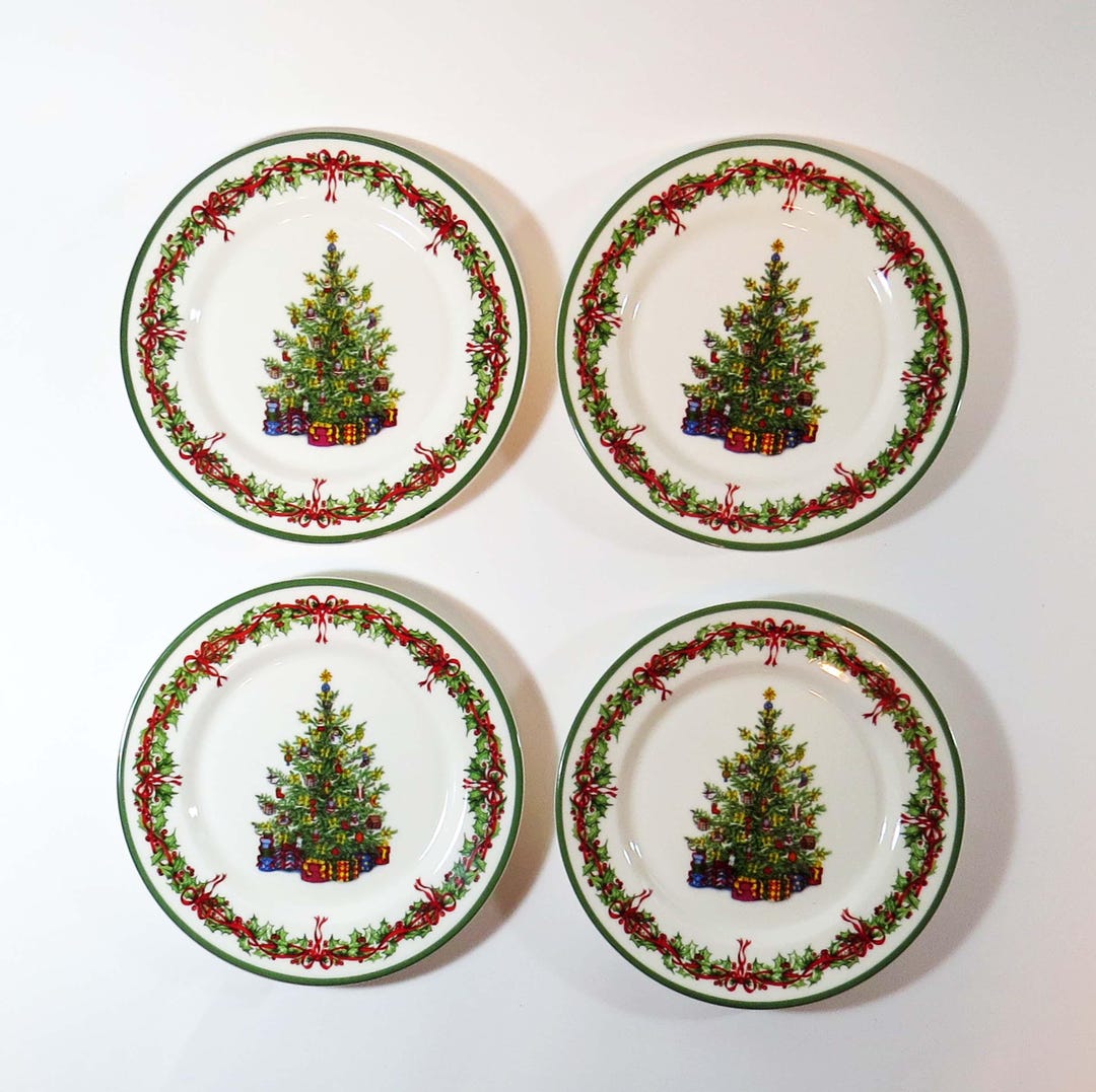 Christopher RADKO "traditions" DESSERT PLATES Set/4 With Christmas Tree ...