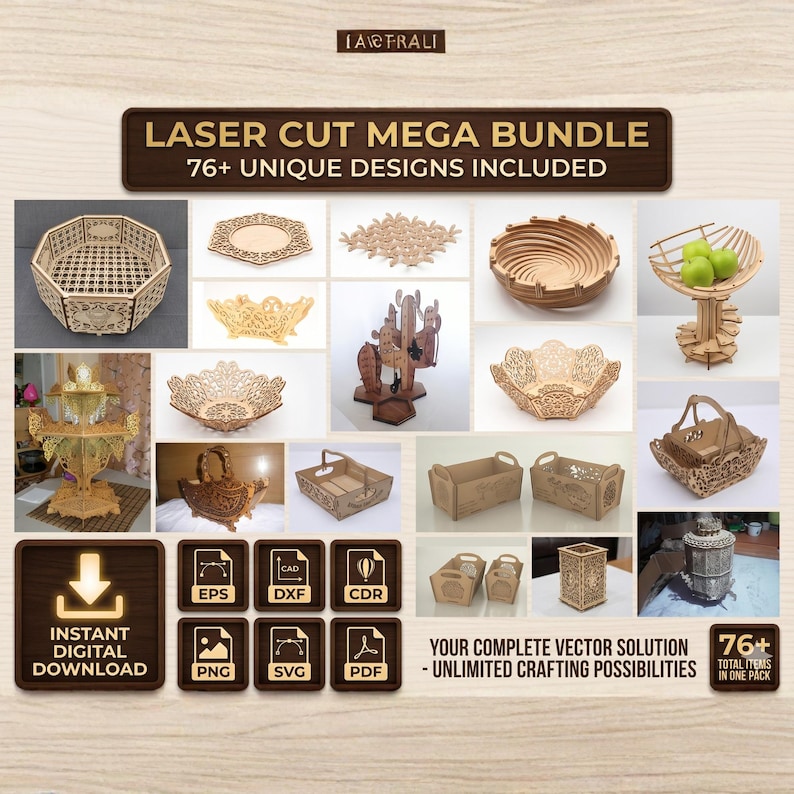 76+ Laser Cut Files Mega Bundle, 3D Wood Basket Tray Templates ...